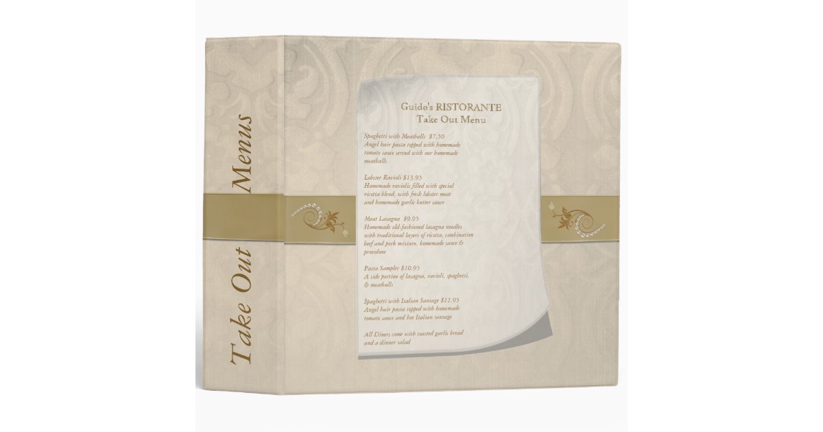 Damask Resturant Take Out Menus Binder | Zazzle