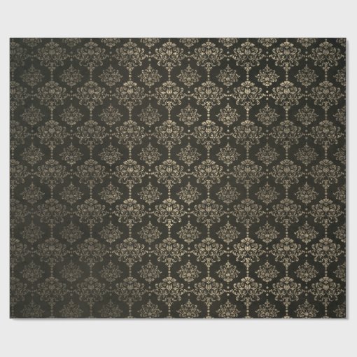Damask Royal Chic Golden Velvet Black Gold Wrapping Paper | Zazzle