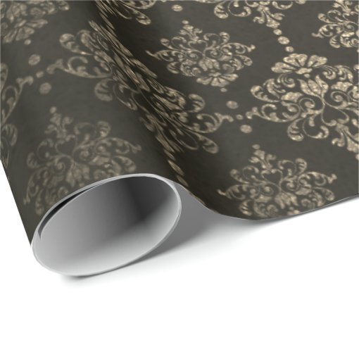 Damask Royal Chic Golden Velvet Black Gold Wrapping Paper | Zazzle