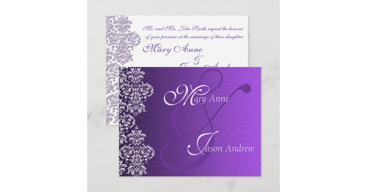 Damask Royal Purple Wedding Invitation Card | Zazzle