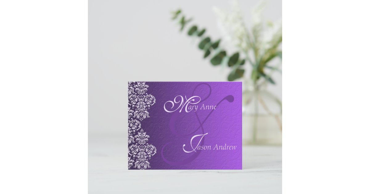 Damask Royal Purple Wedding Invitation Card | Zazzle