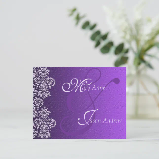 Damask Royal Purple Wedding Invitation Card | Zazzle