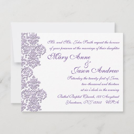 Damask Royal Purple Wedding Invitation Card | Zazzle