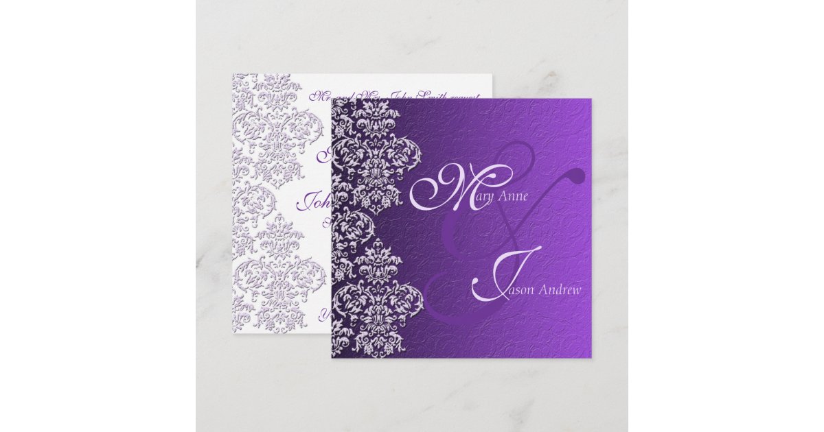 Damask Royal Purple Wedding Invitation Card | Zazzle