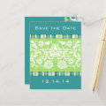 Damask Shown On Teal Plaid On Lime Announcement Postcard | Zazzle