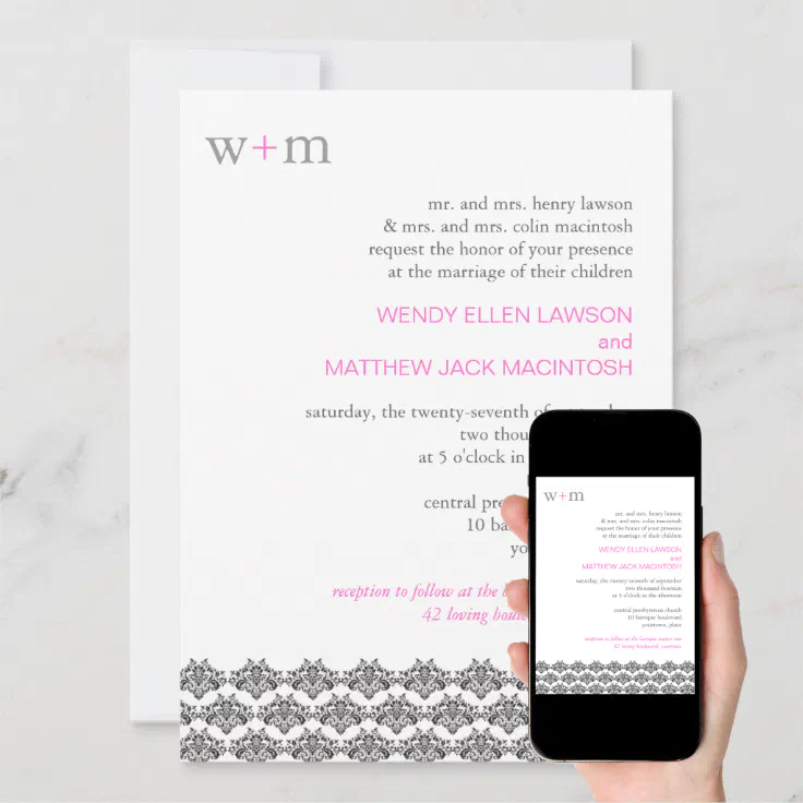 Damask Simplicity Wedding Invitation | Zazzle