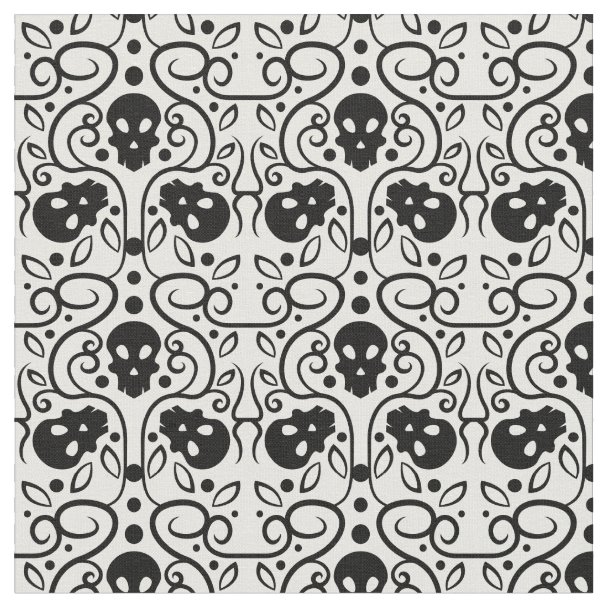 Halloween skull damask pattern fabric | Zazzle