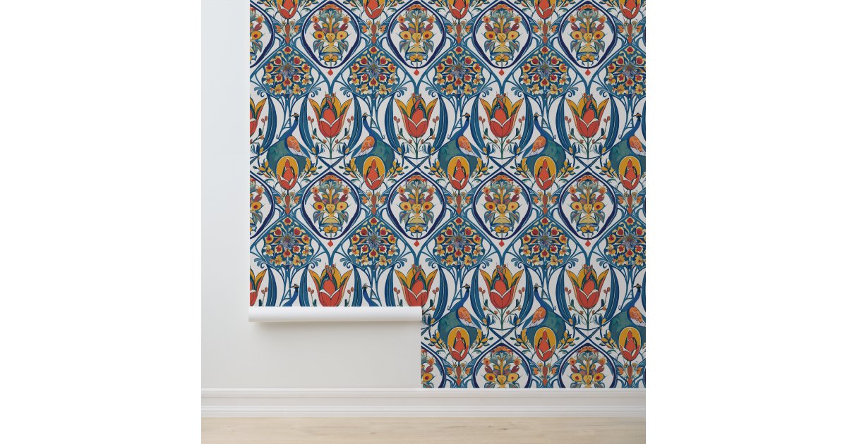 Damask-Style Ottoman China, Tulips Wallpaper | Zazzle