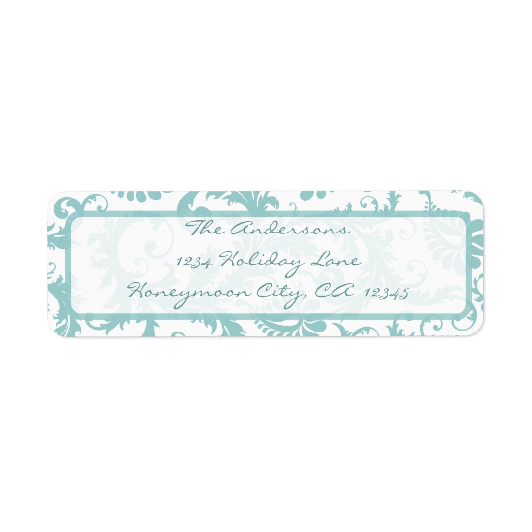 Damask Swirl Aqua Blue Return Address Label | Zazzle