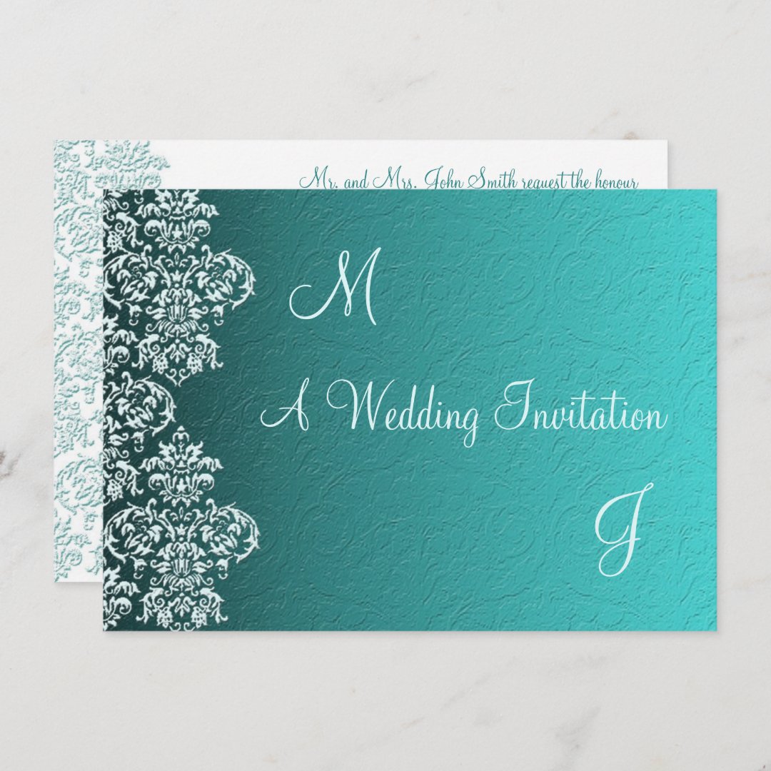 Damask Turquoise Wedding Invitation | Zazzle