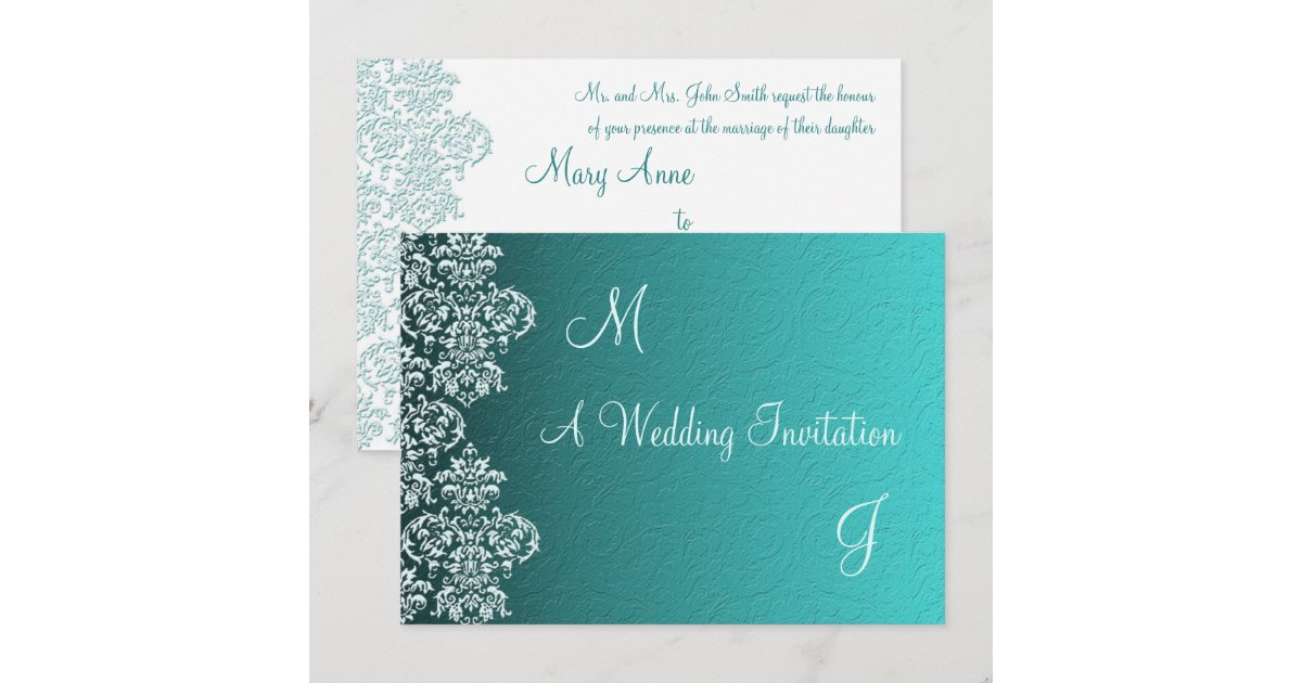 Damask Turquoise Wedding Invitation | Zazzle