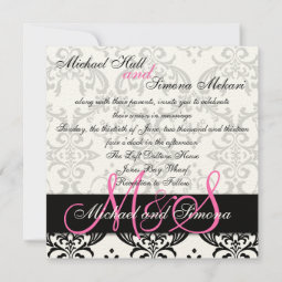 Damask Wedding Invitation Initials Names Pink | Zazzle