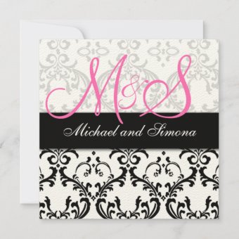 Damask Wedding Invitation Initials Names Pink | Zazzle