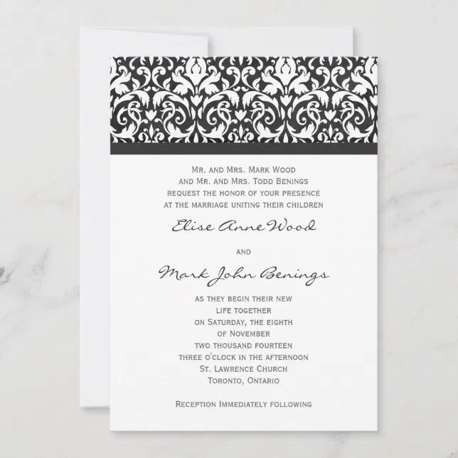 Damask Wedding Invitation Template | Zazzle
