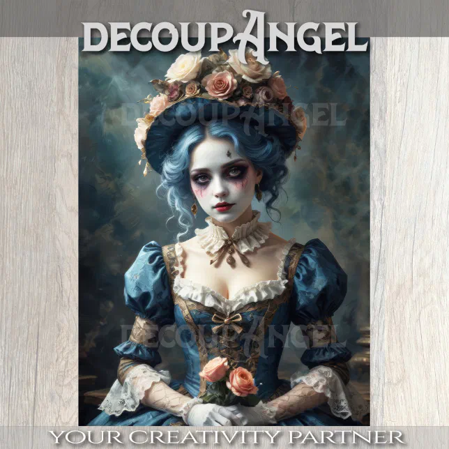 Dame in Costume with Flowers - Decoupage - Tissue Paper | Zazzle