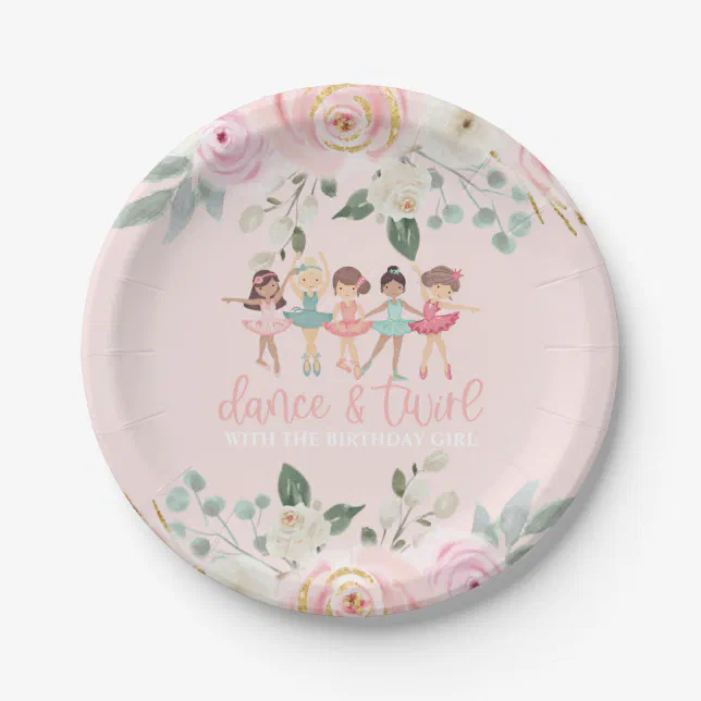 Dance and Twirl Floral Ballet Birthday Paper Plates | Zazzle