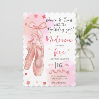 Dance and Twirl Pink girl Editable Ballerina Party Invitation | Zazzle
