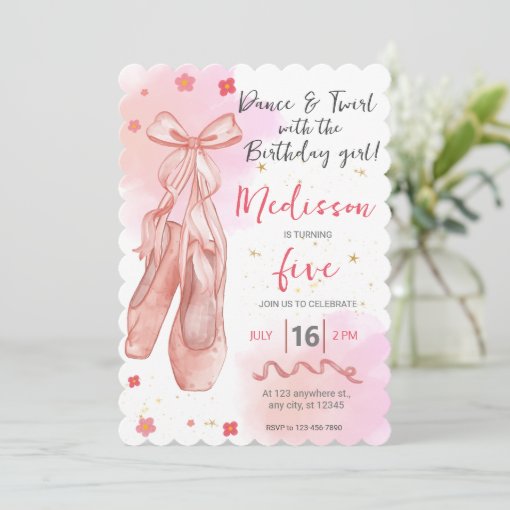 Dance and Twirl Pink girl Editable Ballerina Party Invitation | Zazzle