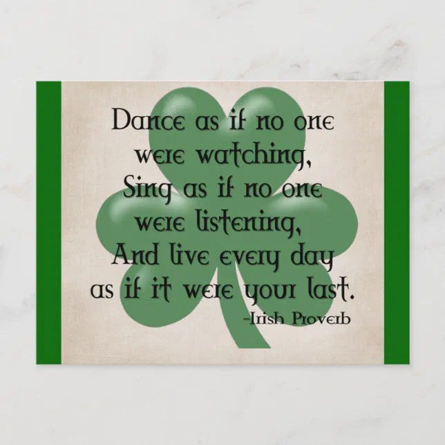 Dance as if :: Irish Proverb (Black Design) Postcard | Zazzle