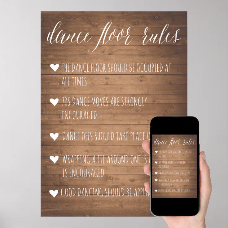 Dance Floor Rules sign | Rustic fun sign | Zazzle