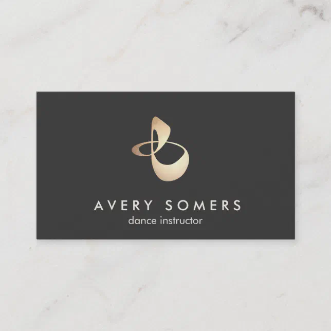 Dance Instructor Gold Movement Logo Black Business Card | Zazzle