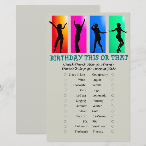 Dance party Birthday This or That Game | Zazzle