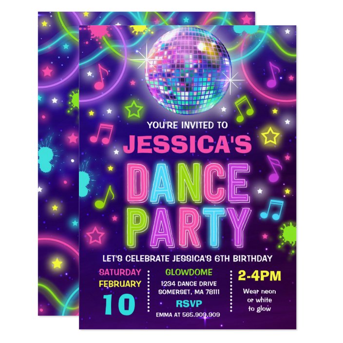 Dance Party Invitation Neon Glow Dance Party | Zazzle.com