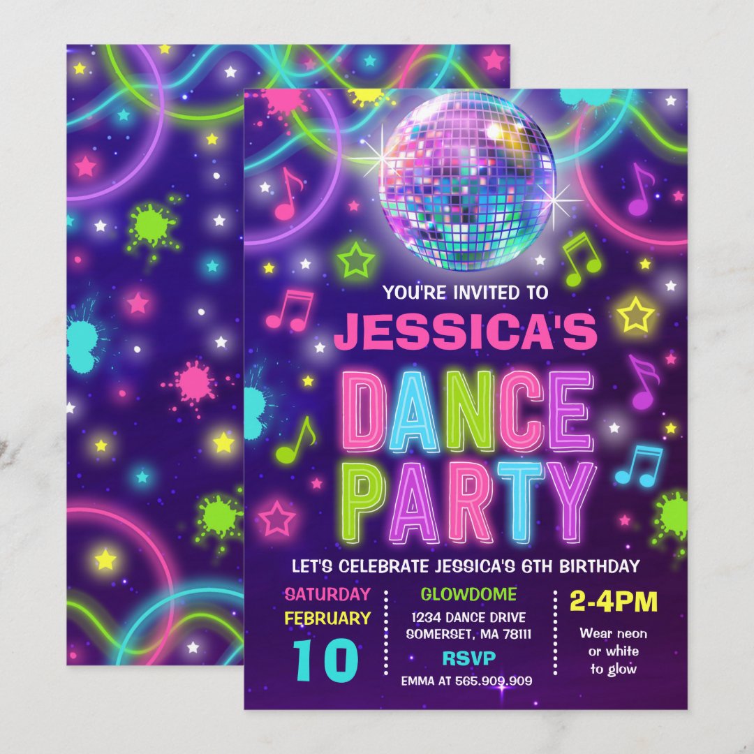 Dance Party Invitation Neon Glow Dance Party | Zazzle