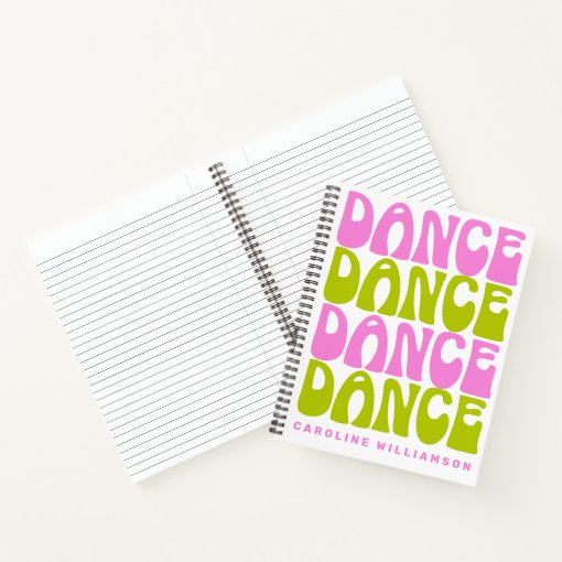 Dance Retro Typography Pink and Green Personalized Notebook | Zazzle