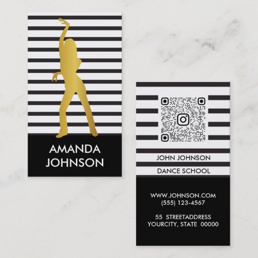 Dance School Black White Stripes QR Code Business Card | Zazzle