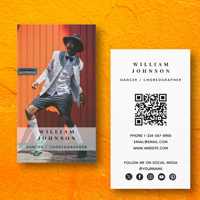 Dancer Actor Photo Social Media QR Code Business Card | Zazzle