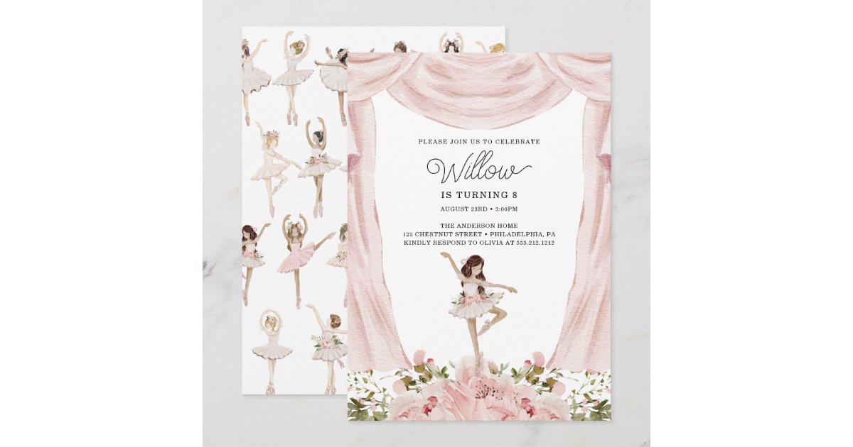 Dancing Ballerina Girl Birthday Party Invitation | Zazzle