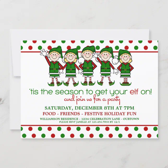 Dancing Elves Christmas Party Invitation | Zazzle