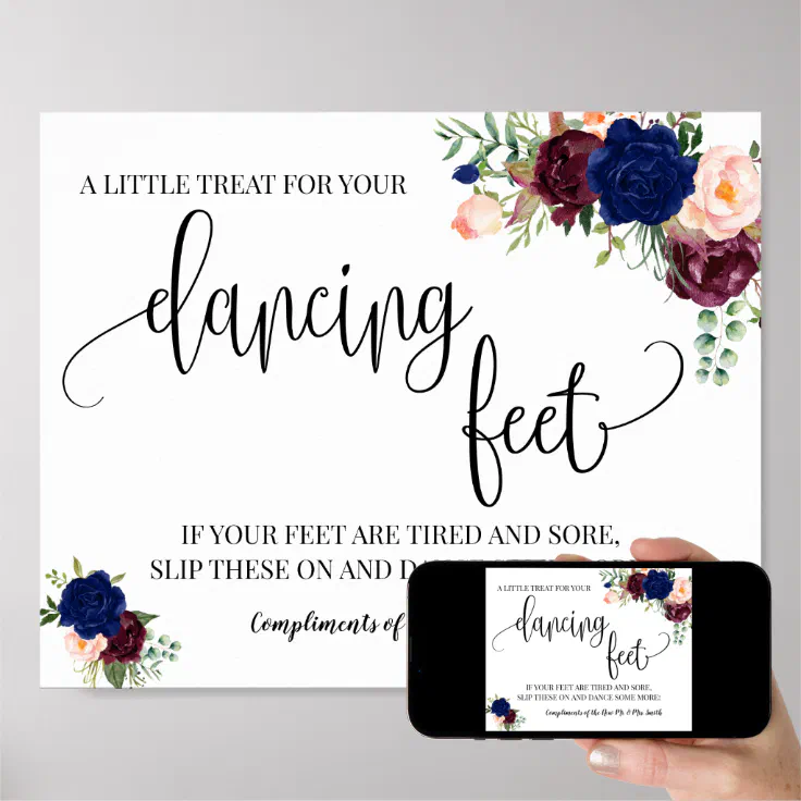 Dancing feet sign flip flops wedding navy burgundy | Zazzle