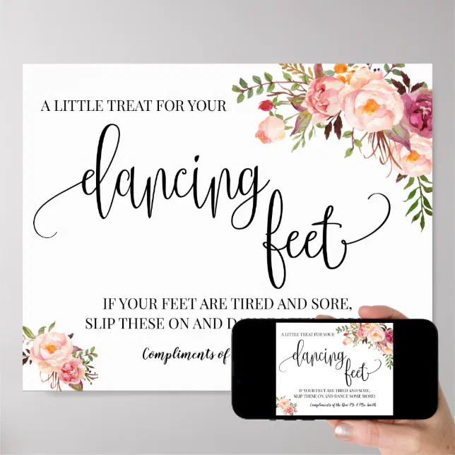 Dancing feet sign flip flops wedding pink floral | Zazzle
