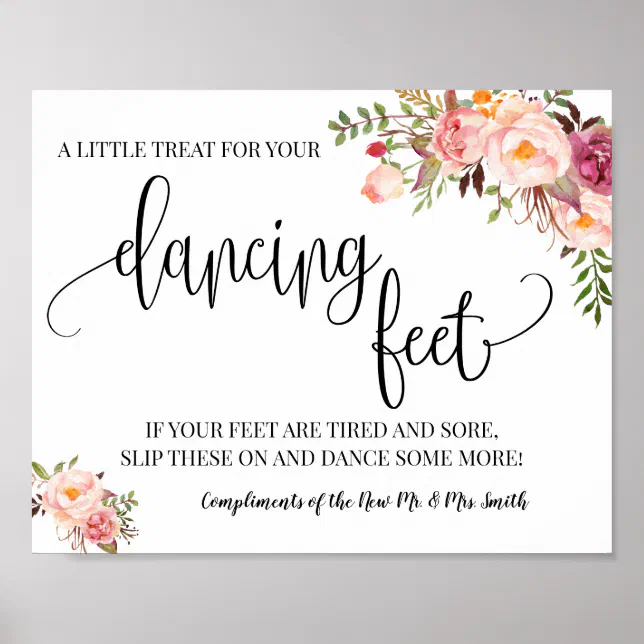 Dancing feet sign flip flops wedding pink floral | Zazzle