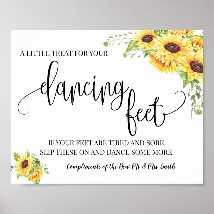 Dancing feet sign flip flops wedding sunflowers | Zazzle.com