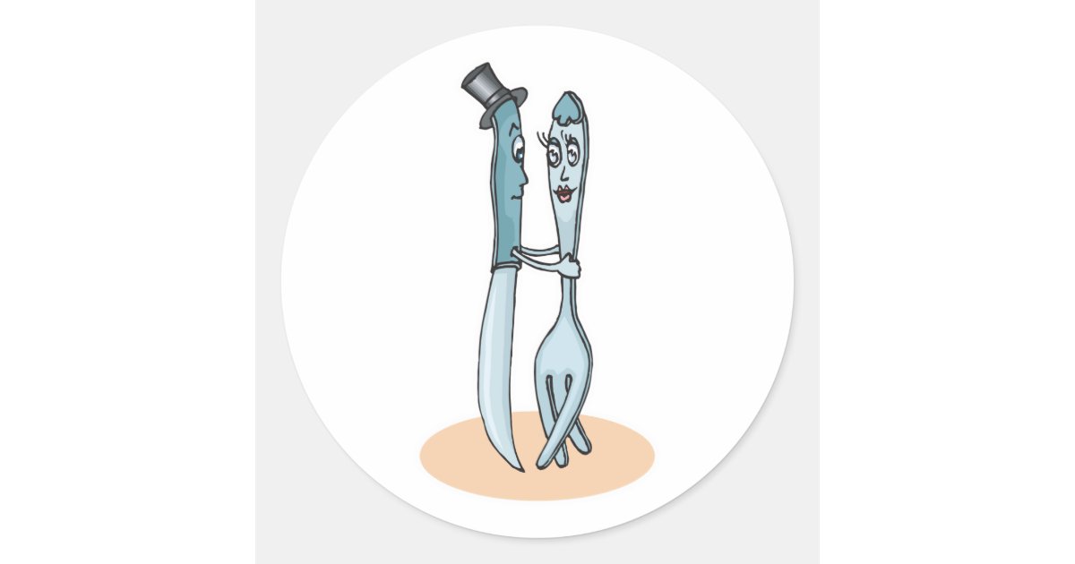 dancing fork and knife classic round sticker | Zazzle