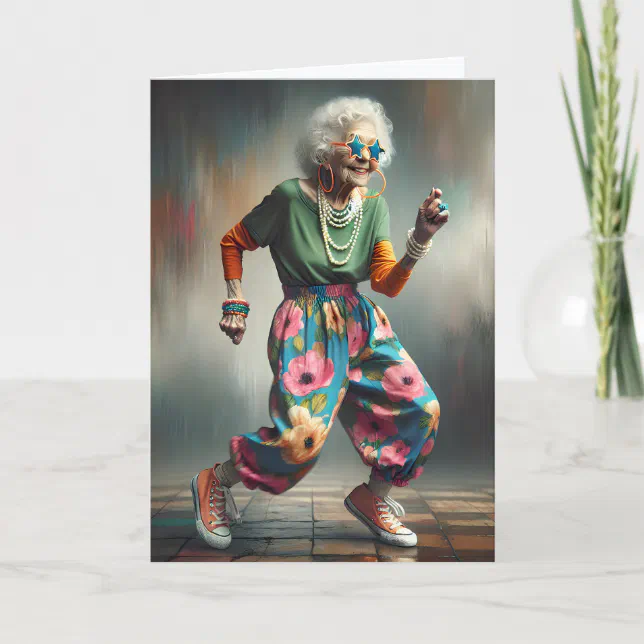 Dancing Hip Old Lady For Birthday Card | Zazzle