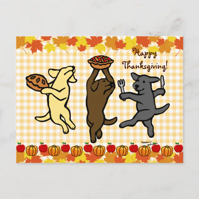 Dancing Labrador Trio Thanksgiving Holiday Postcard | Zazzle