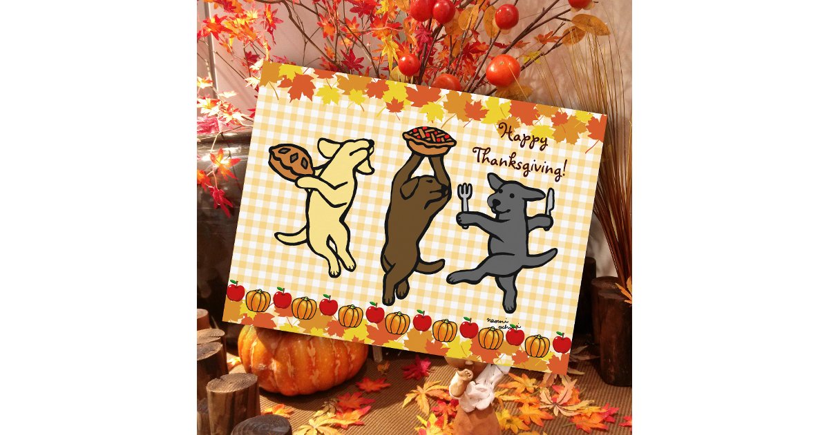 Dancing Labrador Trio Thanksgiving Holiday Postcard | Zazzle