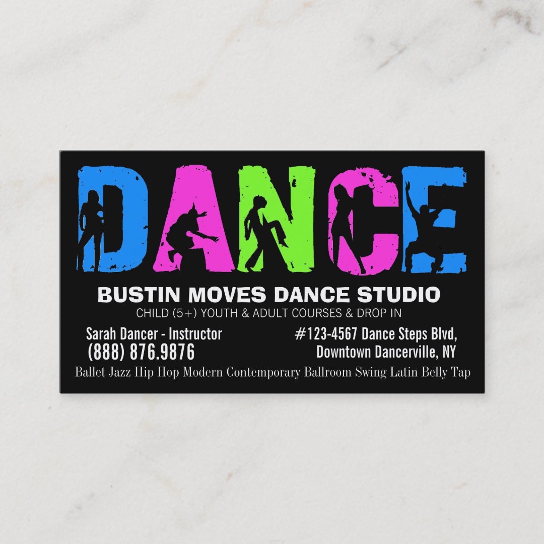 Dancing Lessons or Dance Studio Business Card | Zazzle