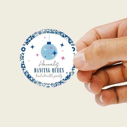 Dancing Queen greek Musical disco bachelorette Classic Round Sticker ...