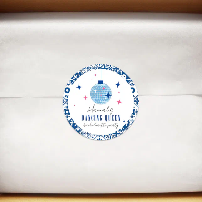 Dancing Queen greek Musical disco bachelorette Classic Round Sticker ...