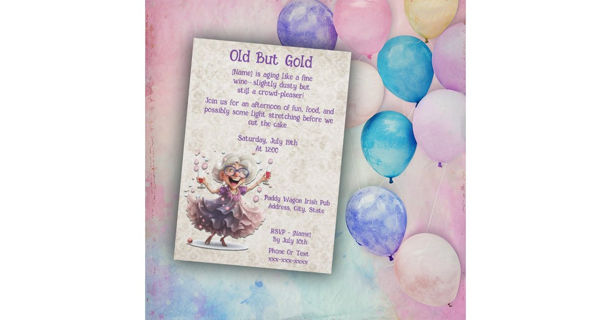 Dancing Senior Lady-Fun Milestone Celebration Invitation | Zazzle
