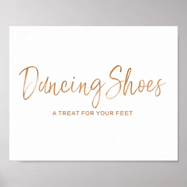 Dancing Shoes 8x10 Stylish Rose Gold Wedding Sign | Zazzle