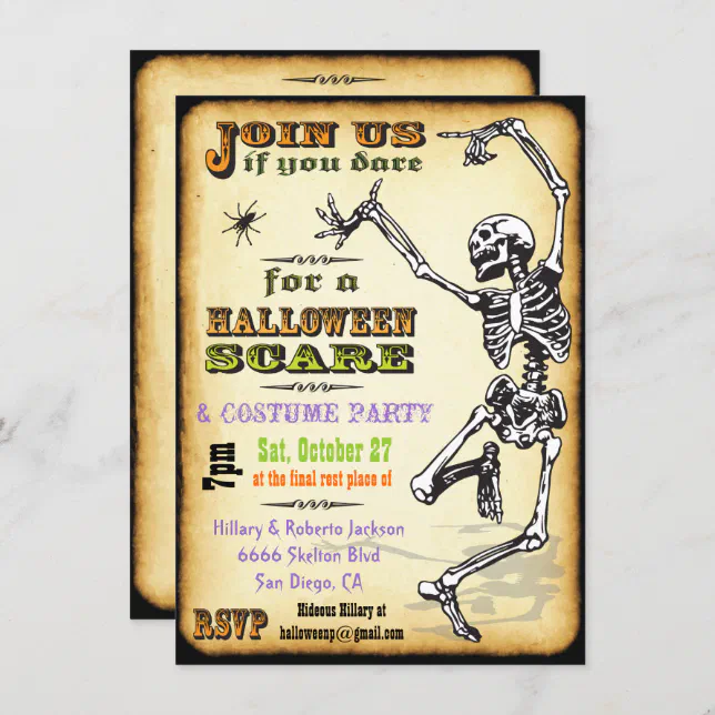 Dancing Skeleton Halloween Party Invitations | Zazzle