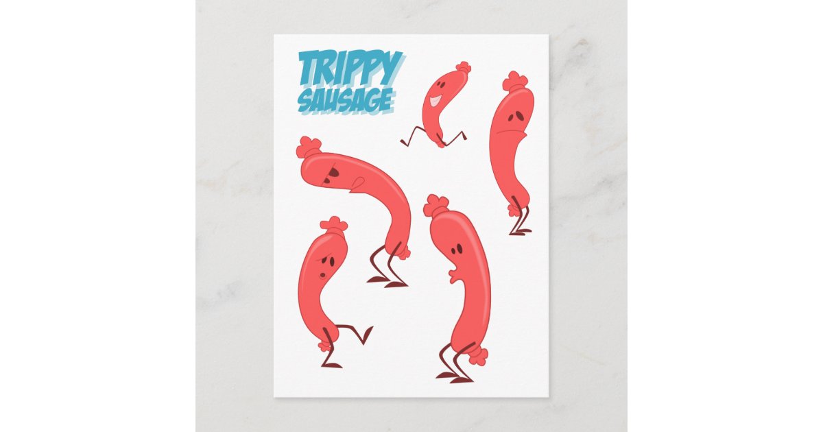 Dancing Trippy Sausage Cartoon Character Print Postcard | Zazzle