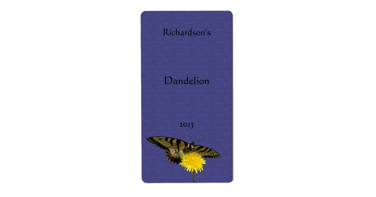 Dandelion and Butterfly Wine Label | Zazzle