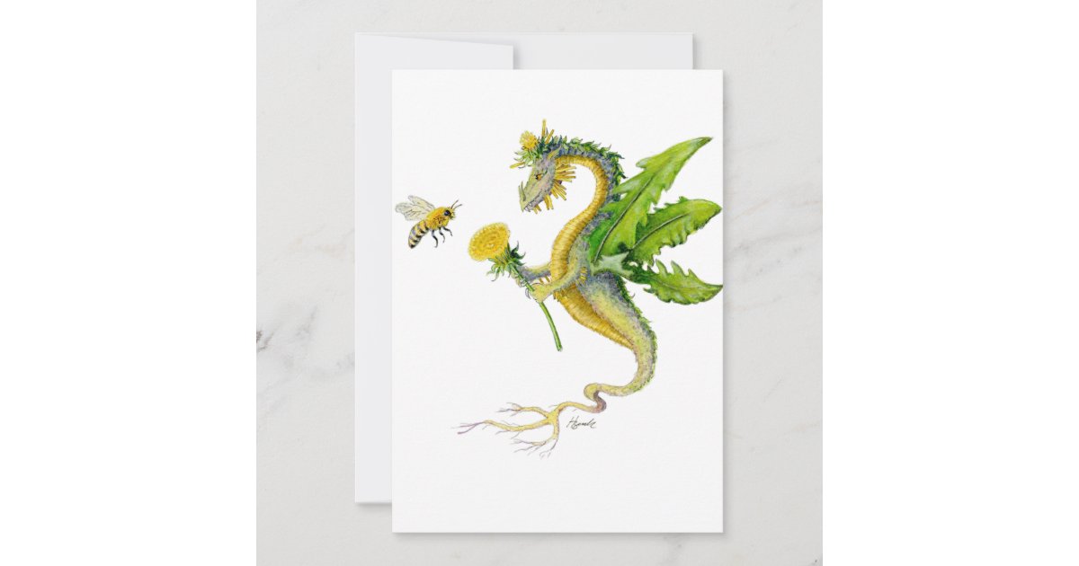 Dandelion Dragon & Bee - card | Zazzle